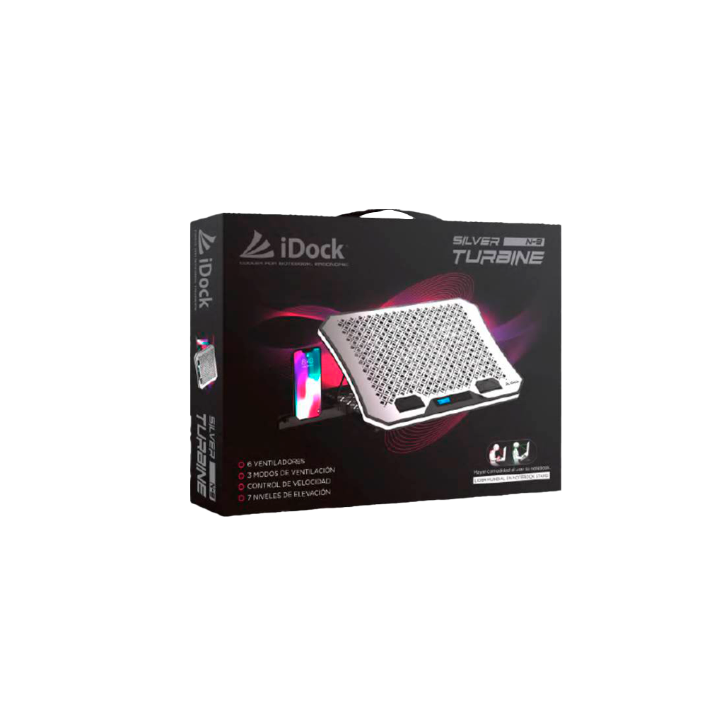 COOLER PARA LAPTOP IDOCK TURBINE N9 | 6 VENTILADORES | ALUMINIO | PLAT